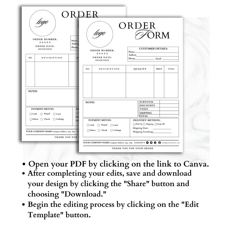 Order Form Template | Editable Canva Template, Custom Order Form Printable, Small Business Order ...