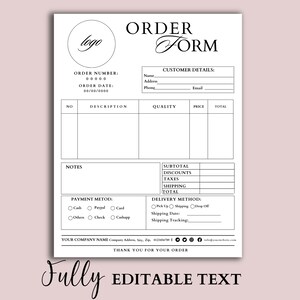 Order Form Template | Editable Canva Template, Custom Order Form Printable, Small Business Order ...