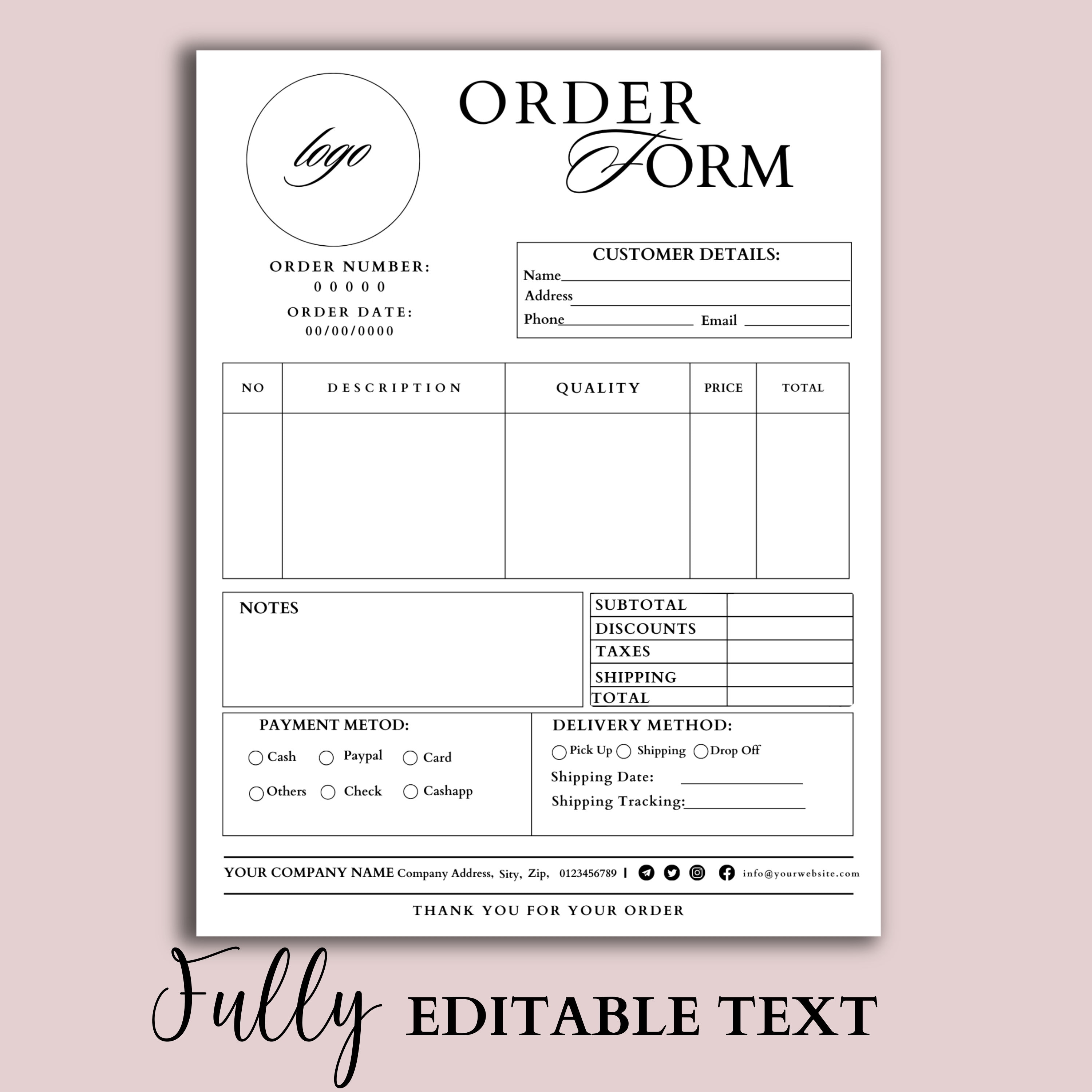 Order Form Template | Editable Canva Template, Custom Order Form ...