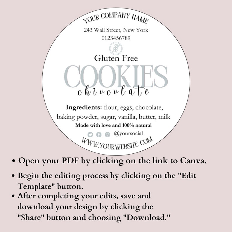 Cookie Labels I Canva Templates I Cottage Law Label I Bakery Food ...