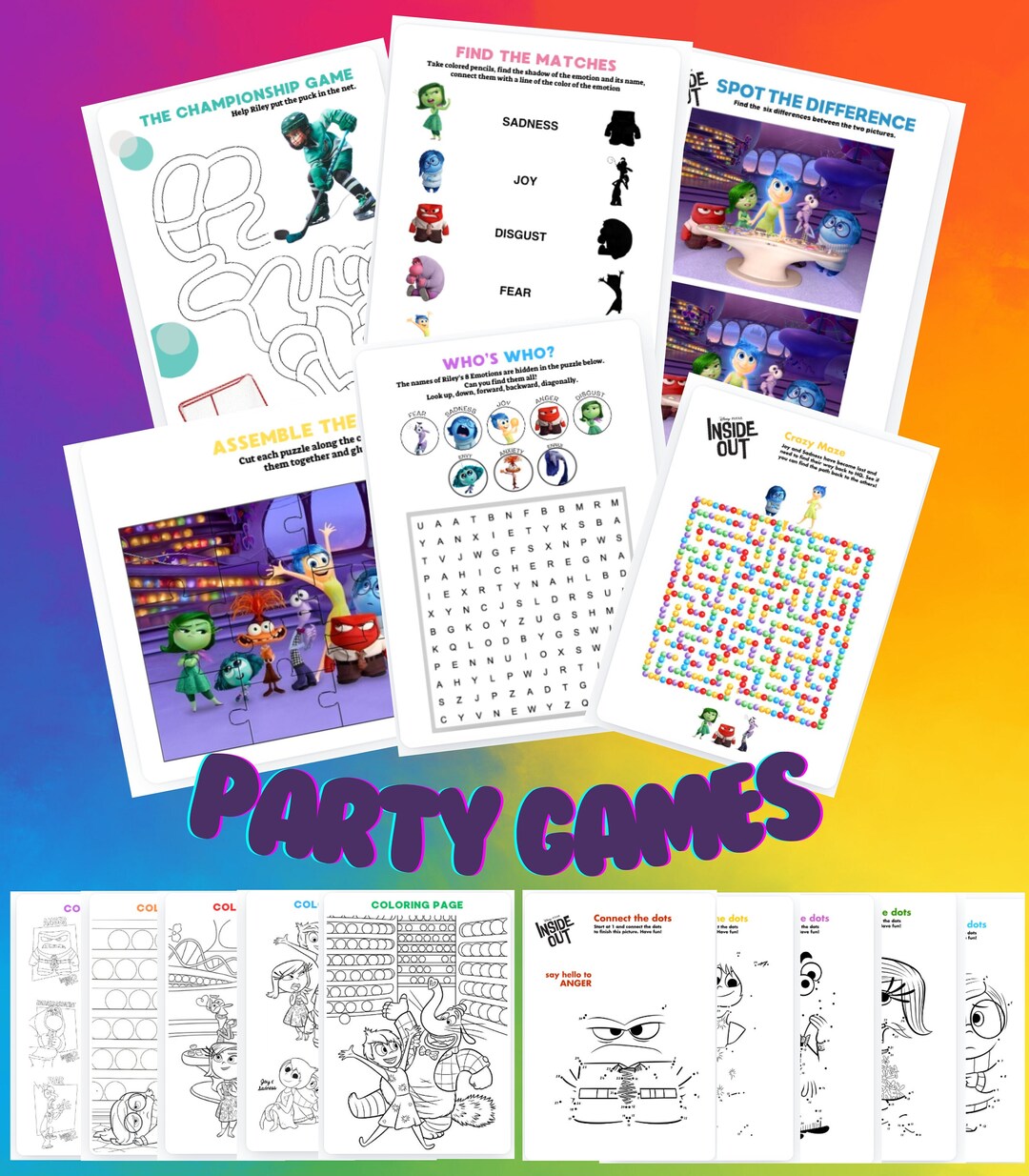 Inside Out Party Book for Kids Printable 8 Fun Activities for Little ...