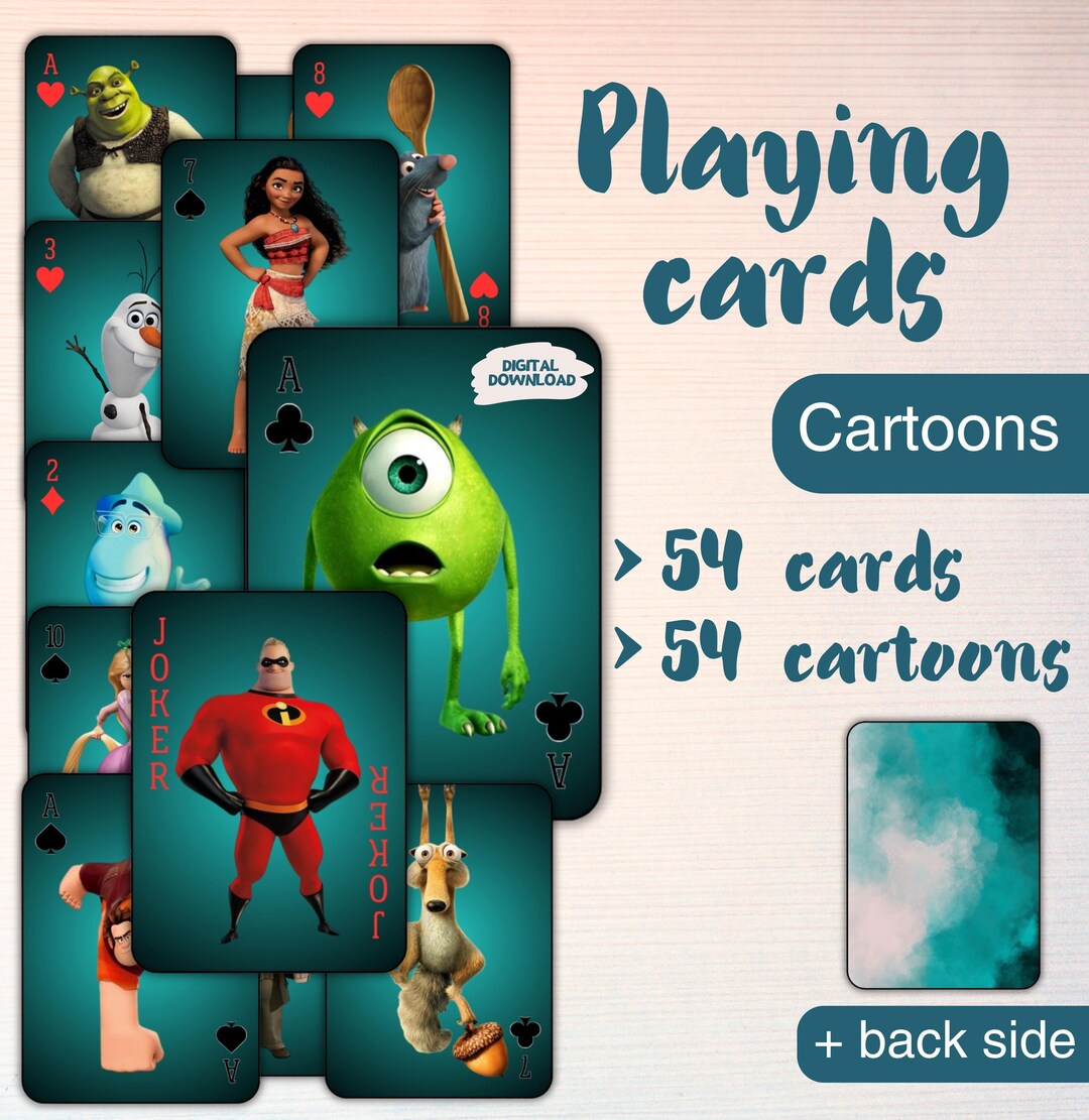 Cartoons Playing Cards, Digital Poker Cards, Games Cartoon Characters ...