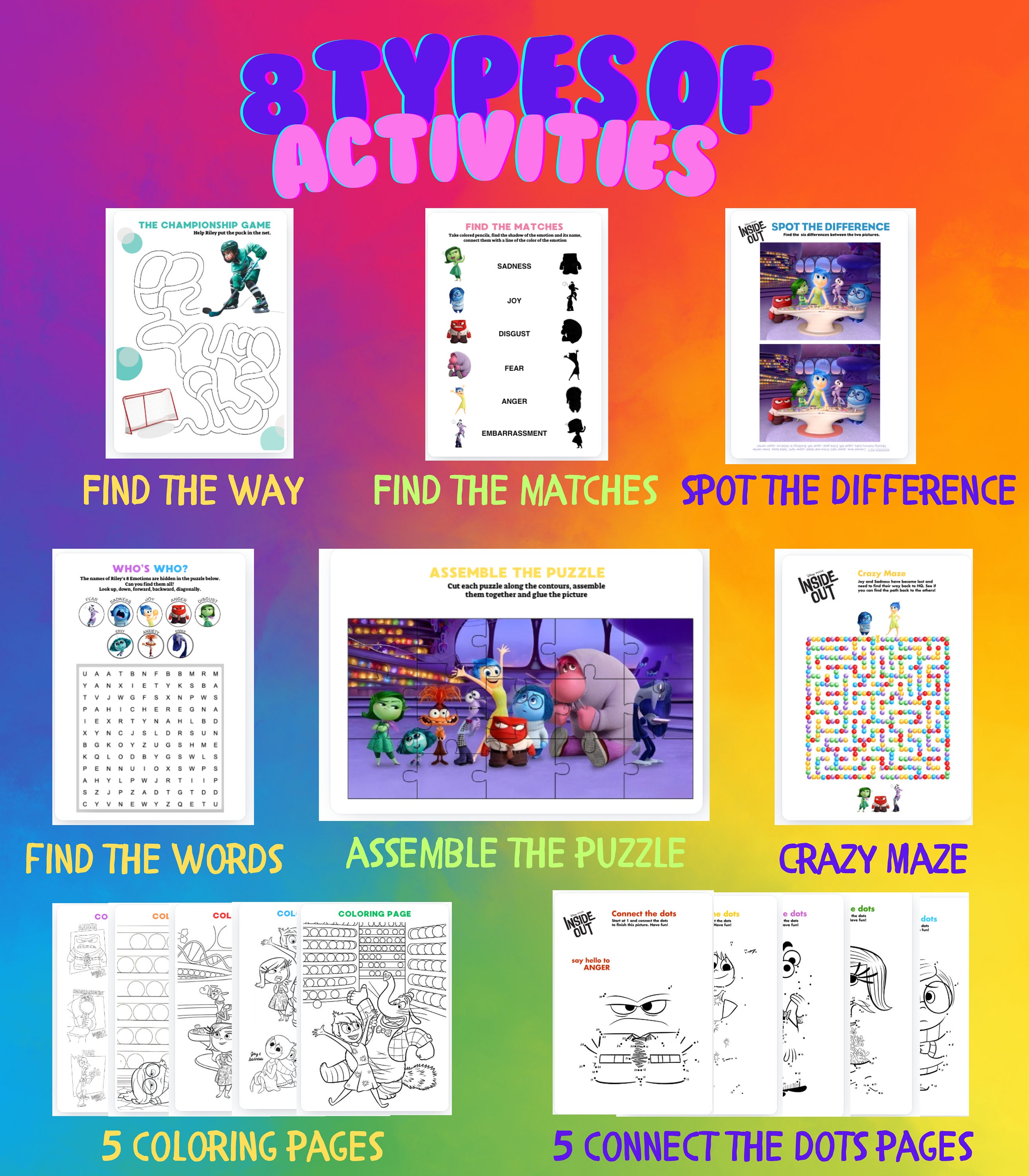 Inside Out Party Book for Kids Printable 8 Fun Activities for Little ...