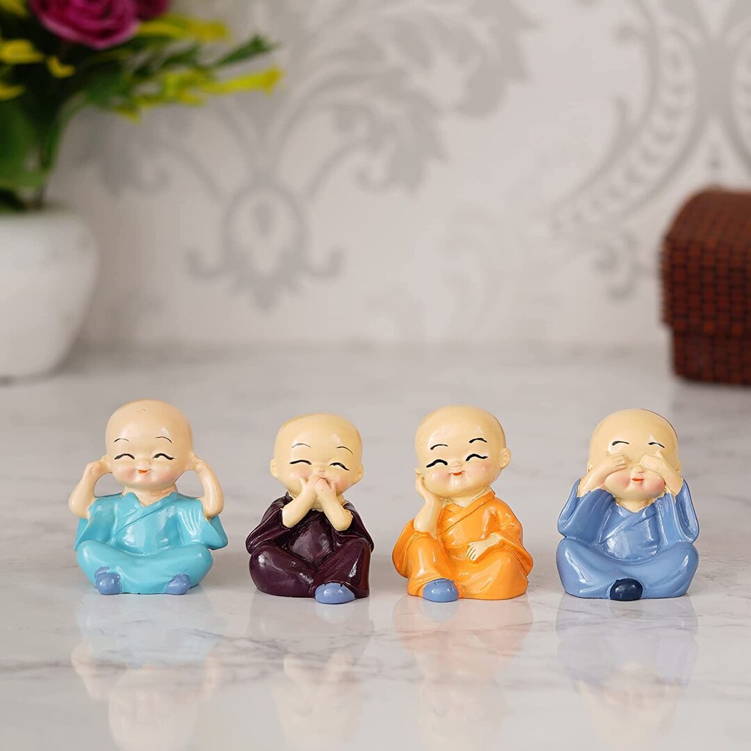 Polyresin Set of 4 Baby Monk Buddha Idol Statue for Gifts Decorative ...