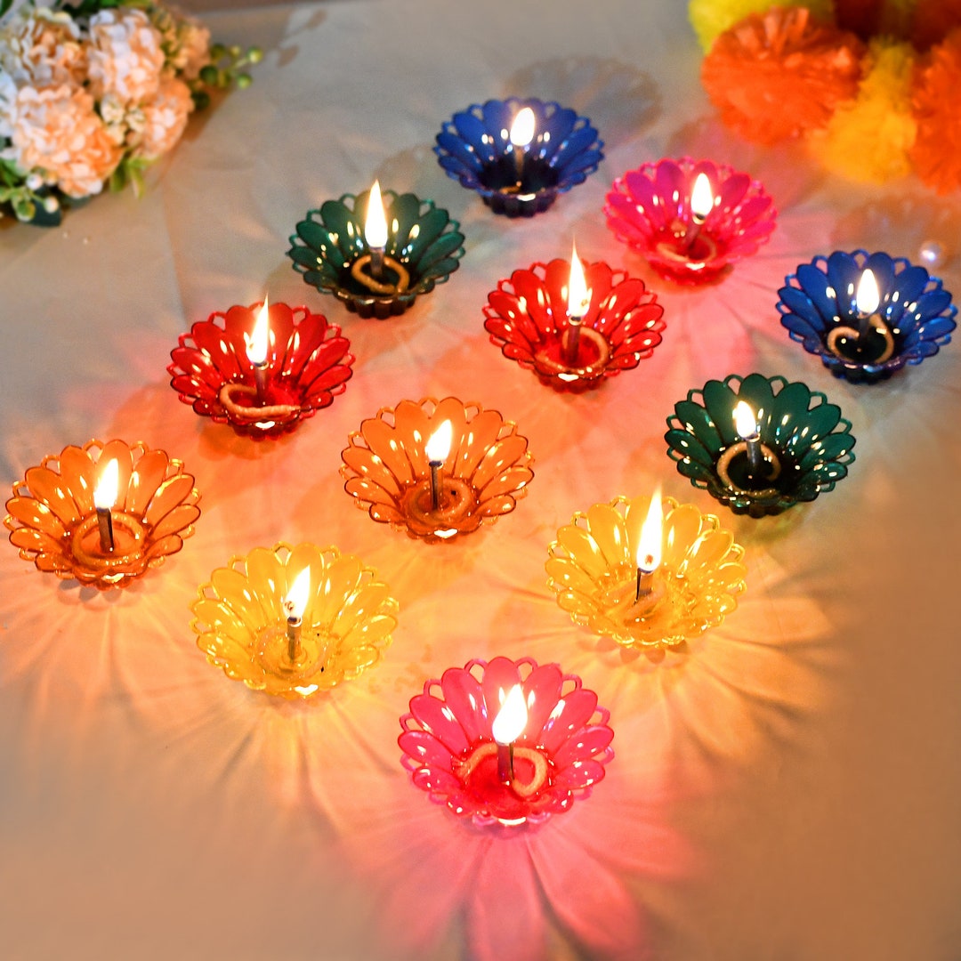 Floating Diwali Diyas: Reusable Plastic, Multicolor Reflection (set of ...