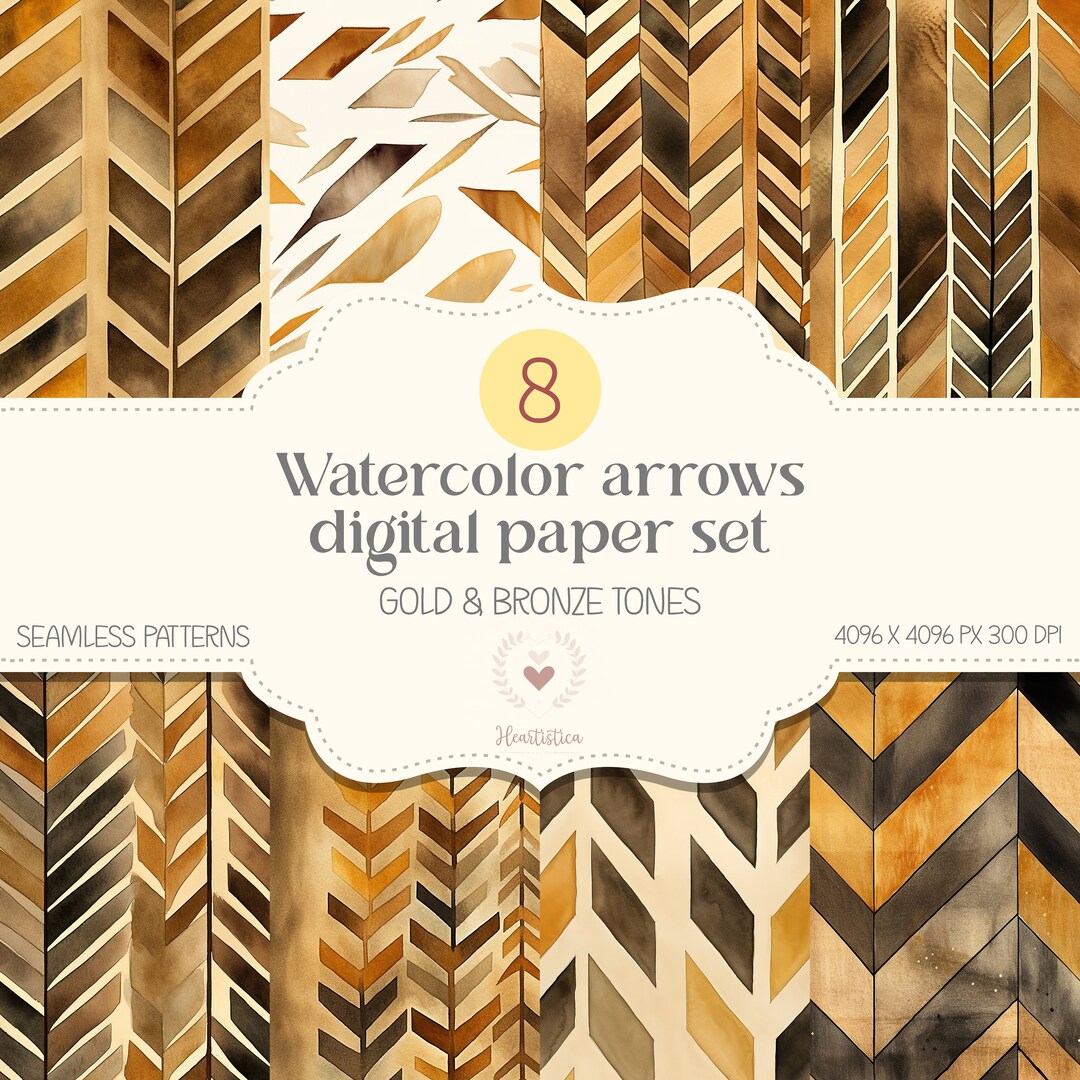 Watercolor Arrows Digital Paper Set, Gold and Bronze Tones, 8 .jpg ...