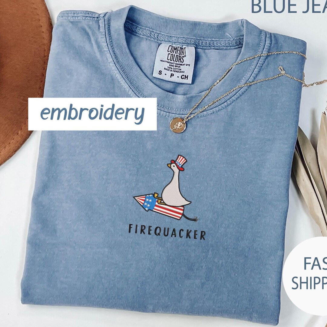 Embroidered July 4th Shirt, Funny Goose Independence Day Embroidered T ...