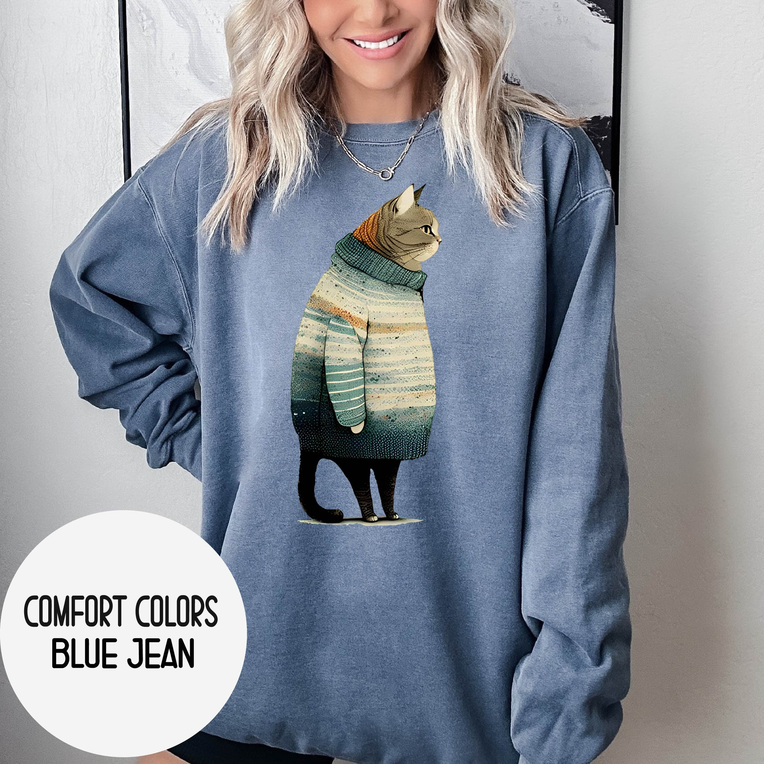 Fat Gray Cat in Sweater , Christmas Gift Cat Lover Gift, Unisex Winter ...