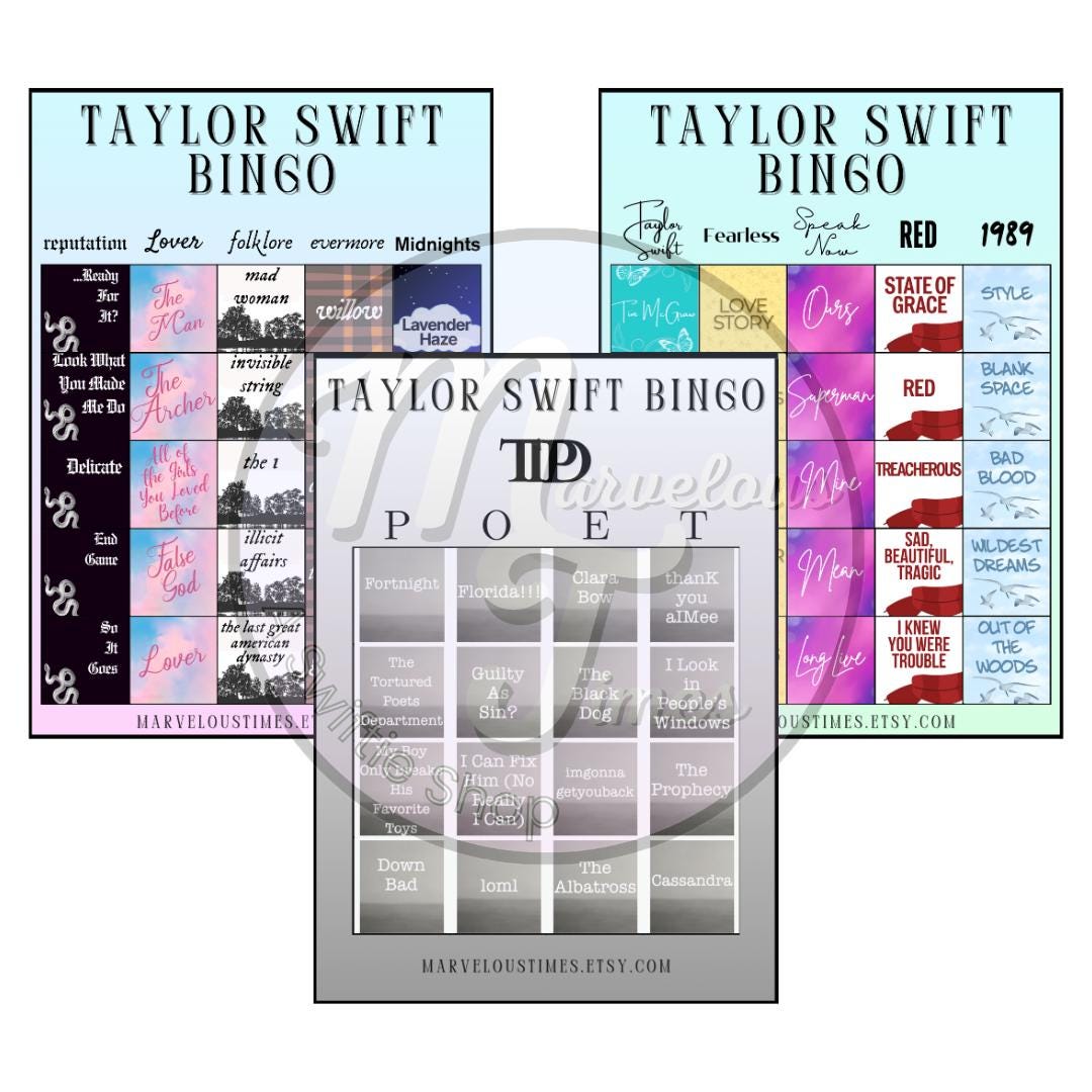 Swiftie Bingo - Taylor Swift-themed Bingo Game - Etsy