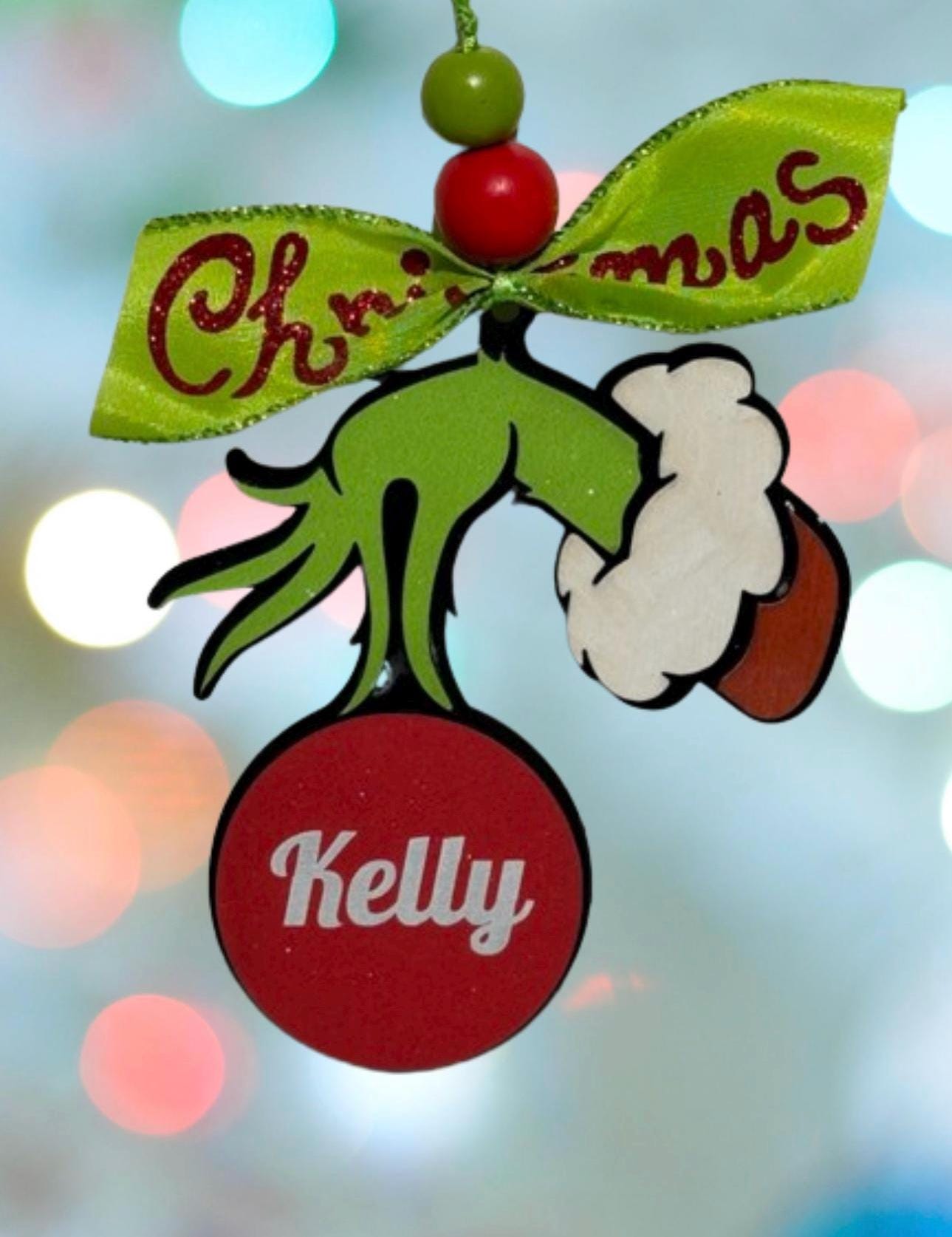 Personalized Grinch Hand Ornament, Christmas Decoration, Teacher Gift ...