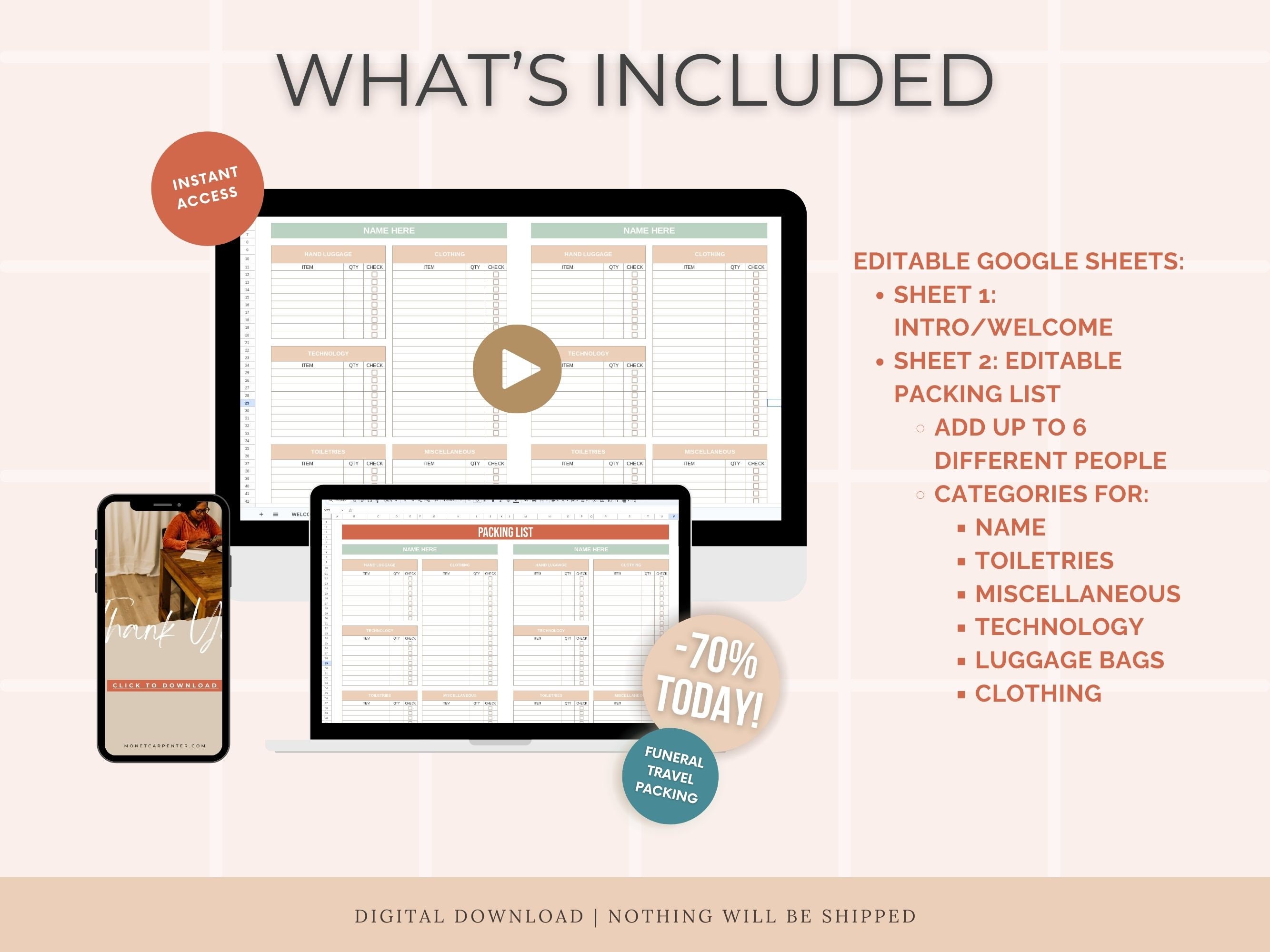 Digital Funeral Packing List Planner, Digital Funeral Planner, Funeral ...