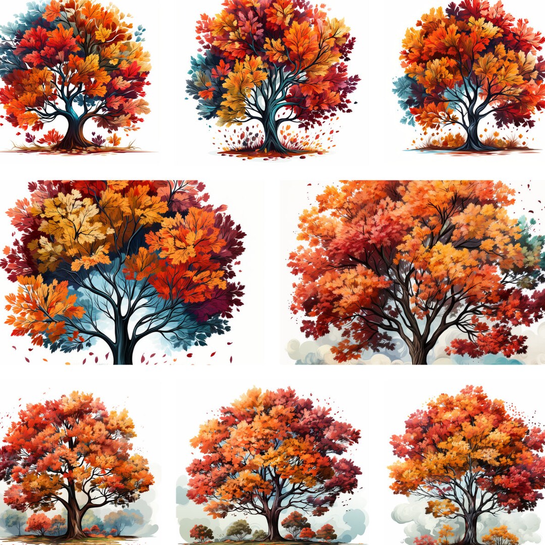 Fall Foliage Autumn Trees Clip Art - 400 DPI - PNG - Set of 20 Images ...