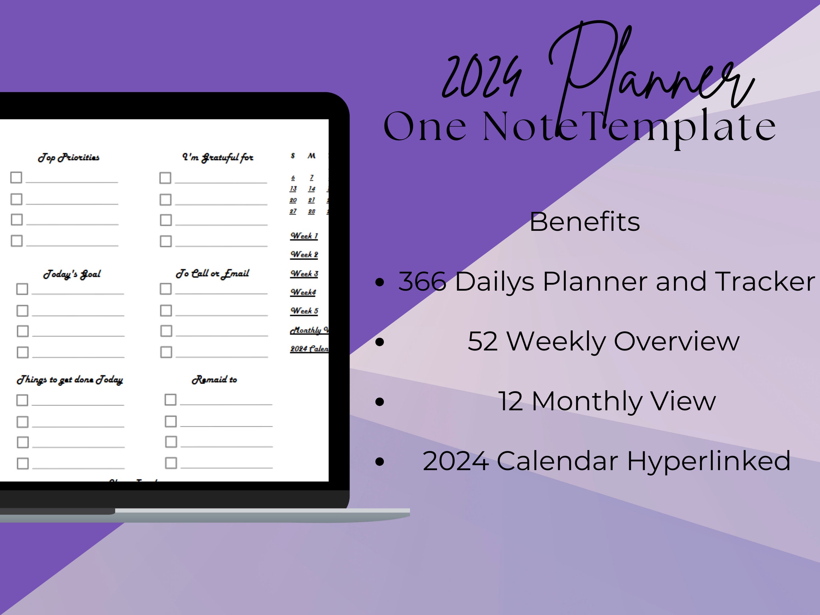Onenote Digital Planner 2024 , Hyperlinked Onenote Dated Planner, 365 ...