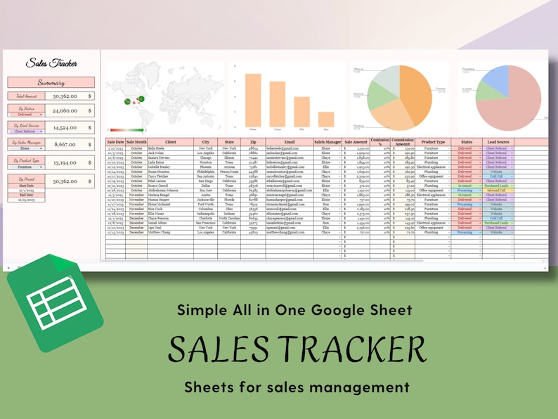 Sales Tracker Spreadsheet in Google Sheet, Sales Tracker Template ...