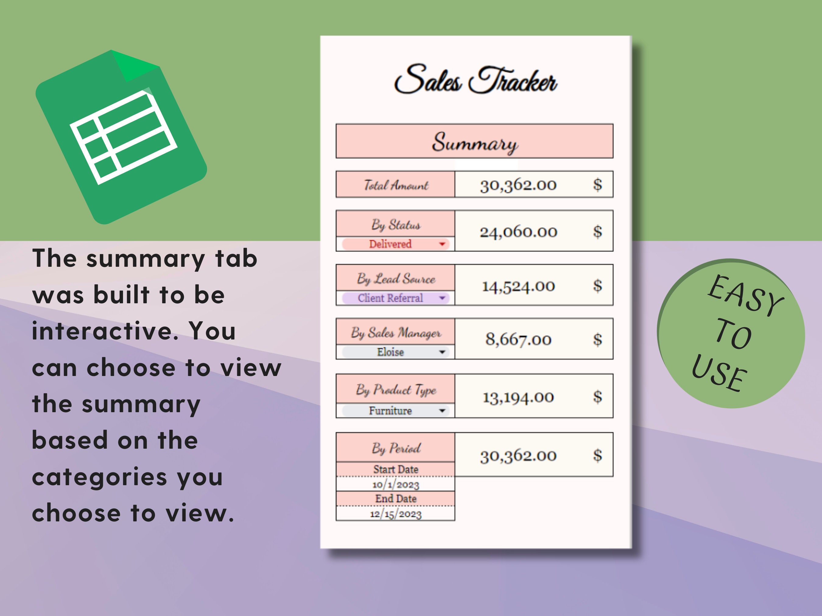 Sales Tracker Spreadsheet in Google Sheet, Sales Tracker Template ...