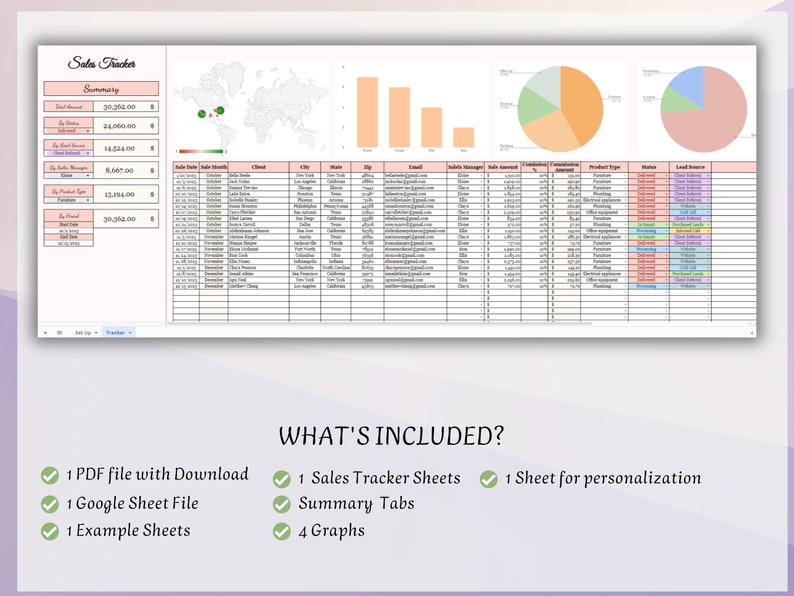 Sales Tracker Spreadsheet in Google Sheet, Sales Tracker Template ...