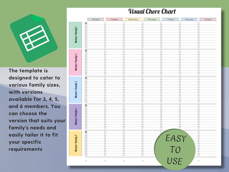 Visual Chore Chart Spreadsheet Template, Household Chore, Roommate ...