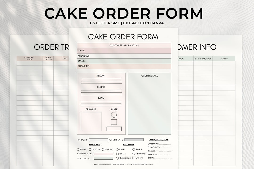 Custom Cake Order Form Editable Order Form Small Business - Etsy