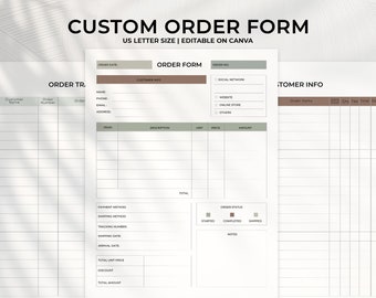 Custom Tshirt Order Form, Editable Order Form, Small Business Order ...