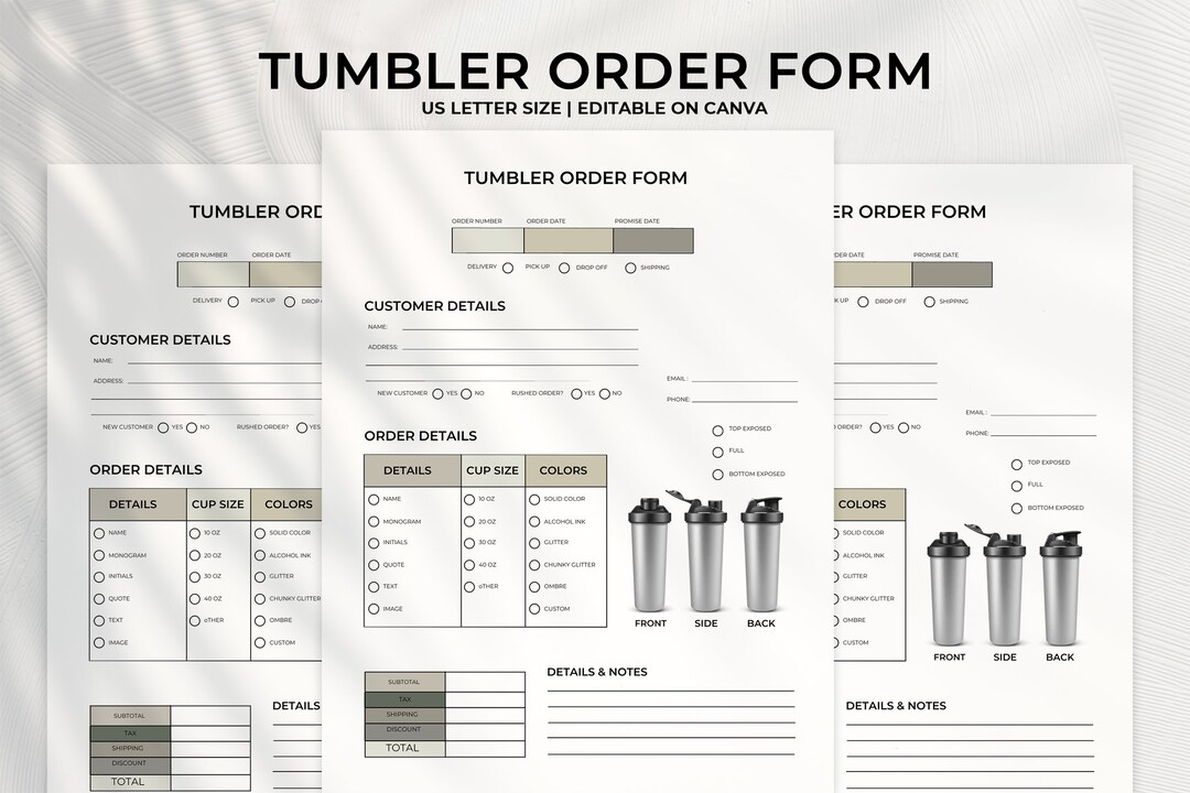 Custom Tumbler Order Form, Editable Order Form, Small Business Order ...