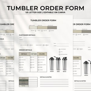 Custom Tumbler Order Form, Editable Order Form, Small Business Order ...