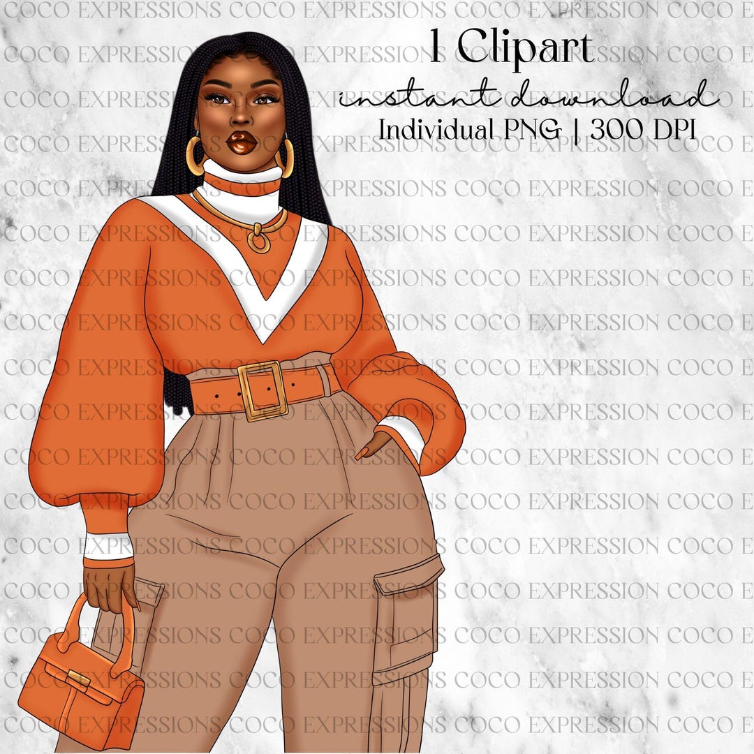 Black Girl Fashion Clipart: African American Woman PNG (digital ...