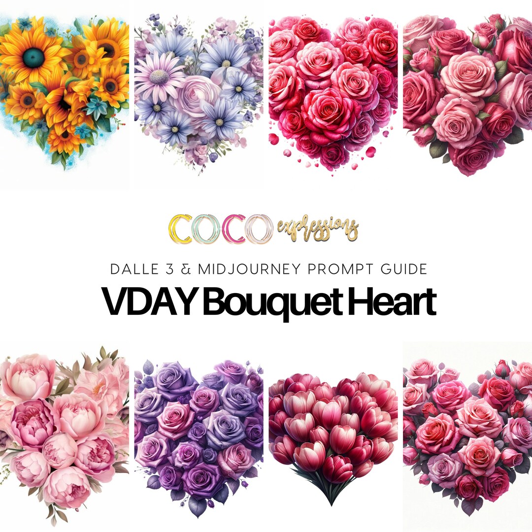 Dalle 3 & Midjourney Prompt Guide Vday Heart Bouquet Chatgpt PLR Re ...