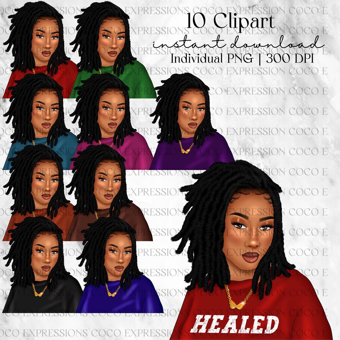 Healed Loc Girl Bundle |afro Bundle Deal, Fashion Clipart, Black Girl ...