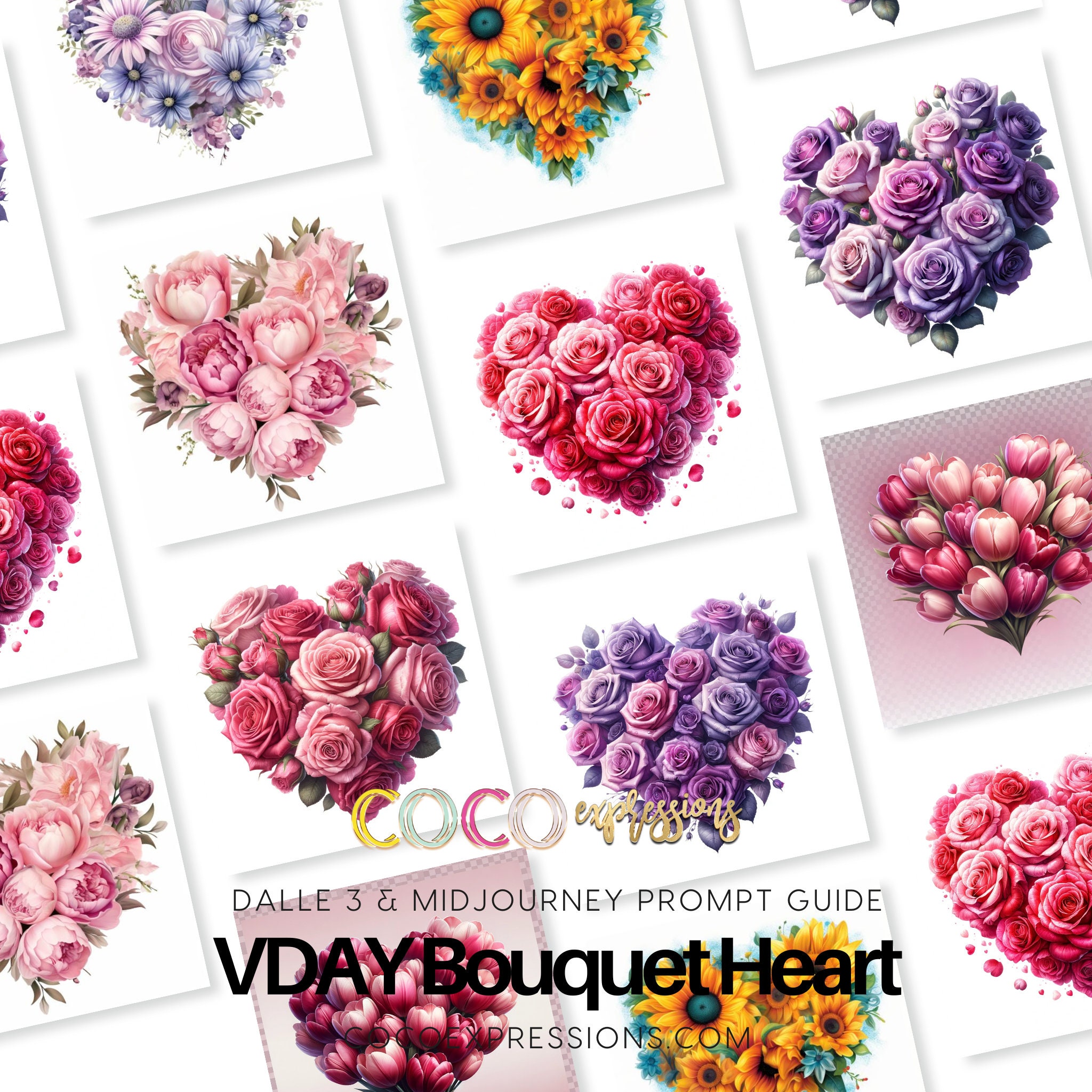 Dalle 3 & Midjourney Prompt Guide Vday Heart Bouquet Chatgpt PLR Re ...