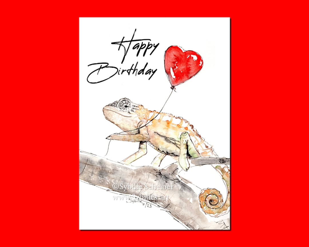 Birthday Card Chameleon Heart I Funny Postcard for Your Boyfriend or ...