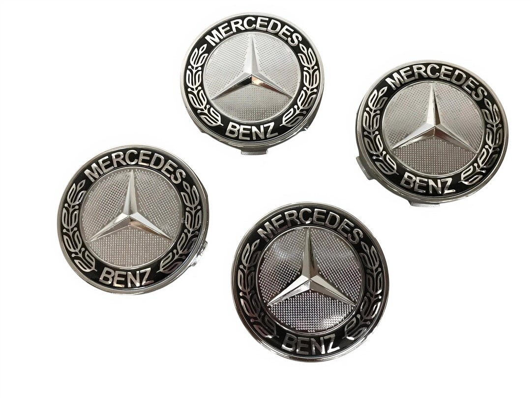 Set of 4 Pcs Hub Caps - 75mm – Black/chrome – Fits Mercedes Aluminium ...