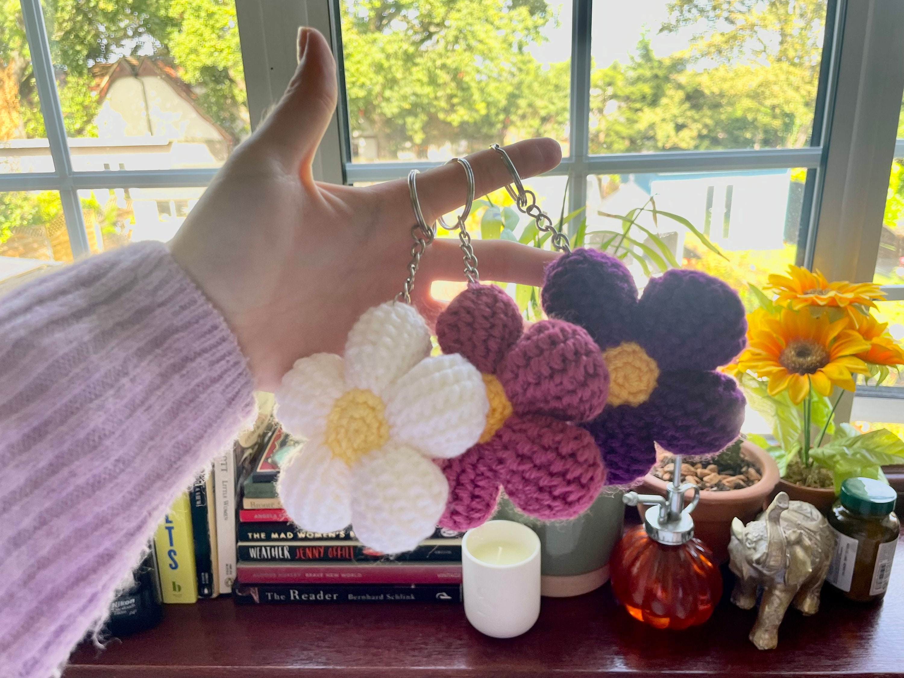 Puff Flower Crochet Keychain - Etsy