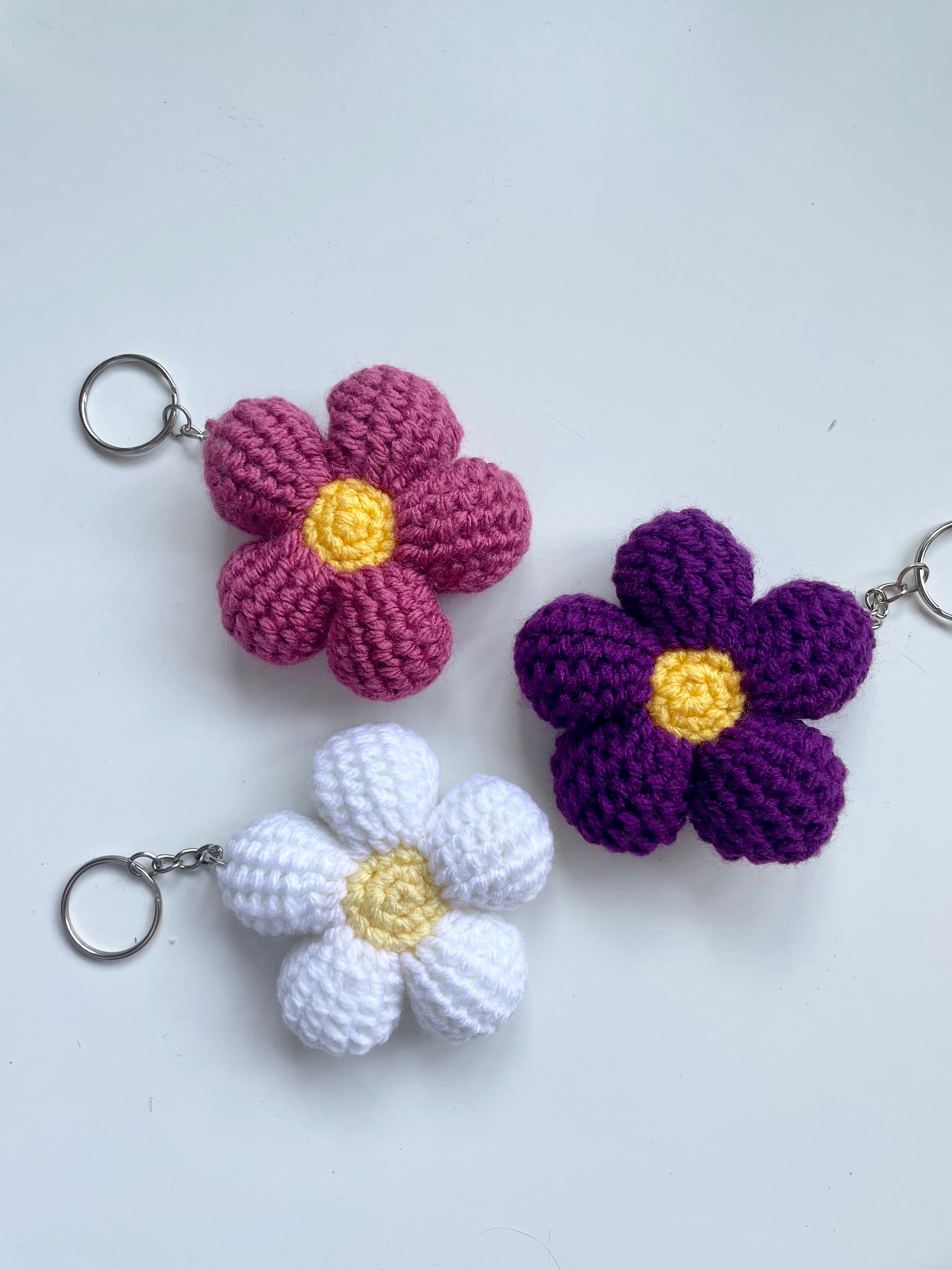 Puff Flower Crochet Keychain - Etsy