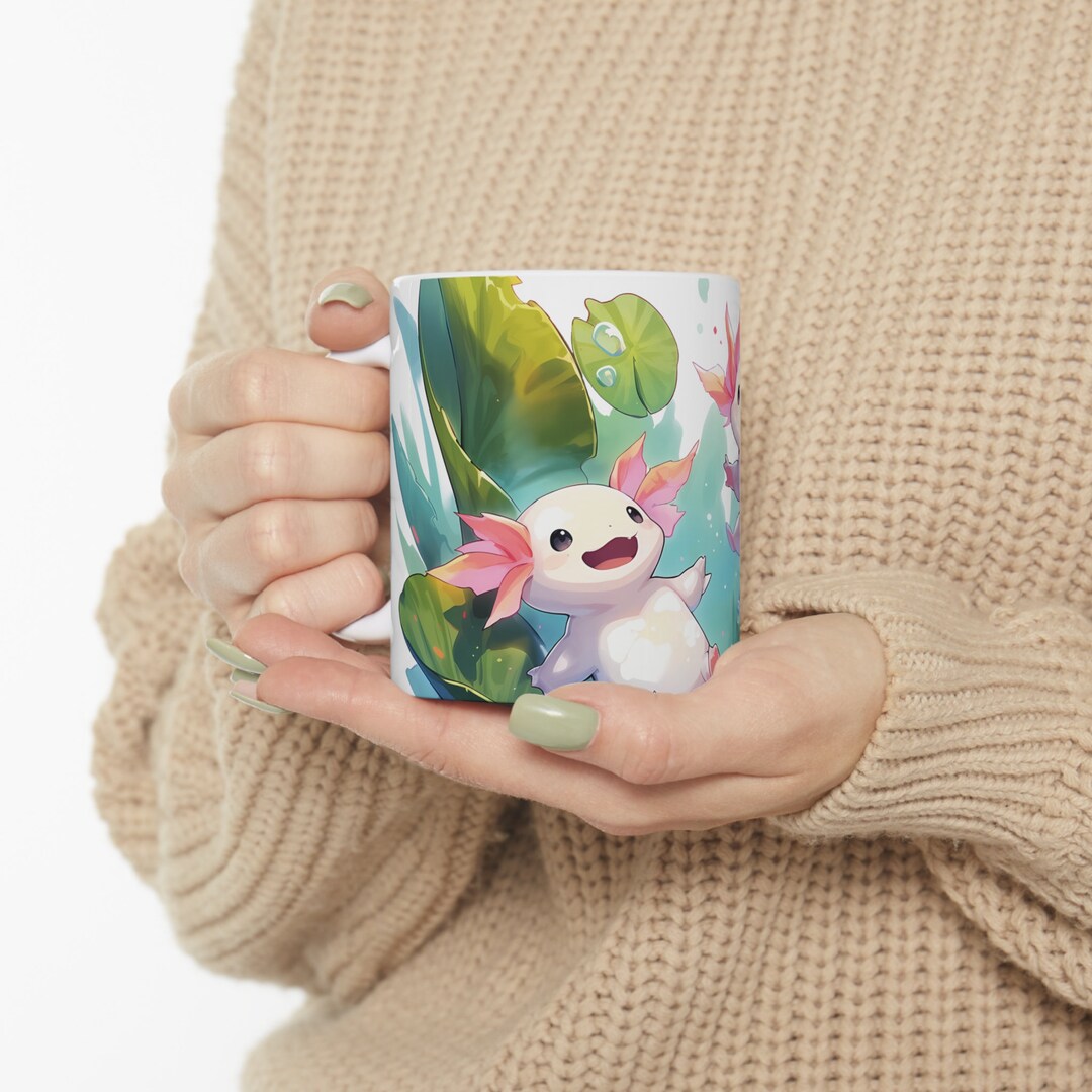 Mug of Axolotls Playing in the Water Lilies, Pink Axolotl Mug ...