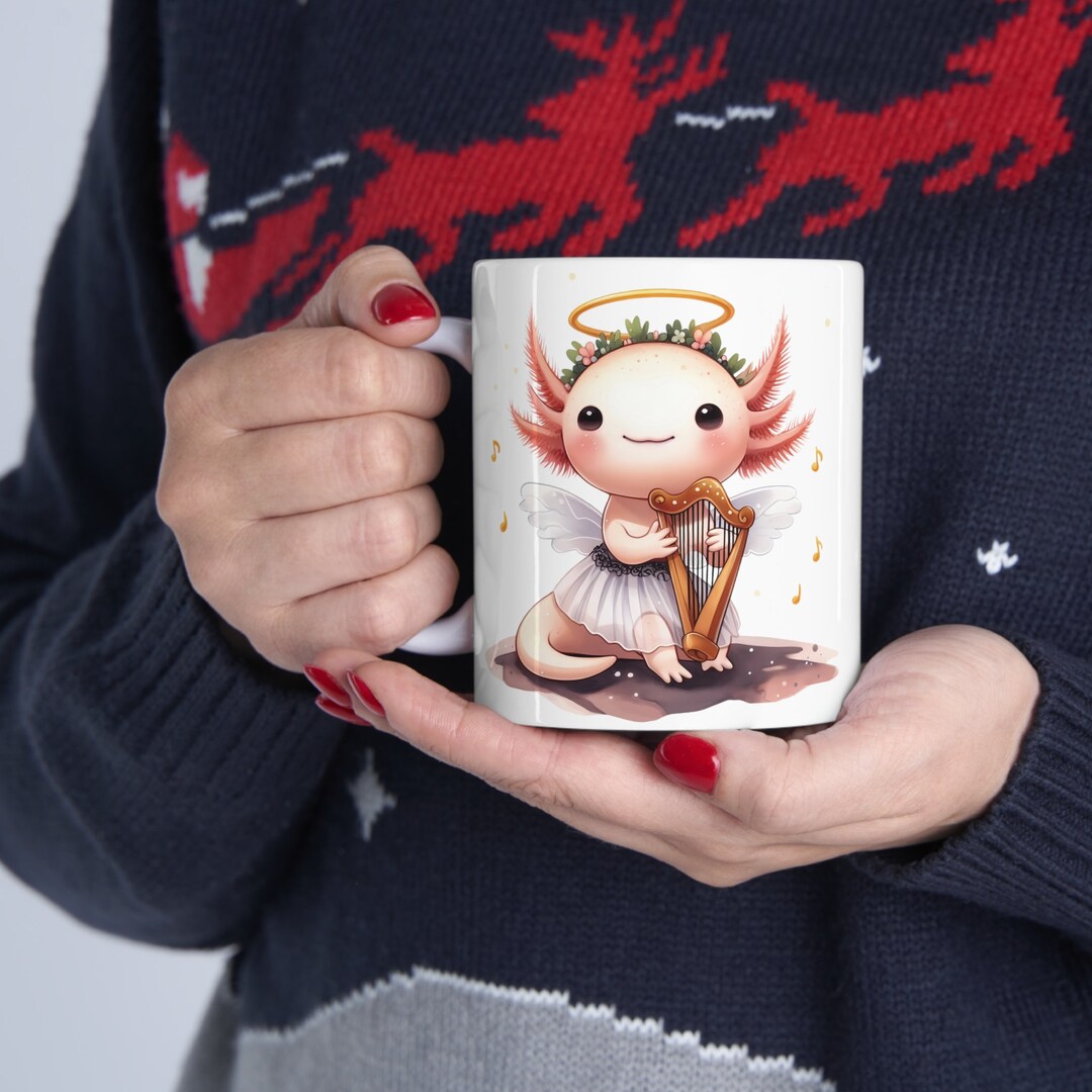 Mug Beautiful Angel Axolotl, Pink Axolotl Mug, Salamander Mug, Cute ...