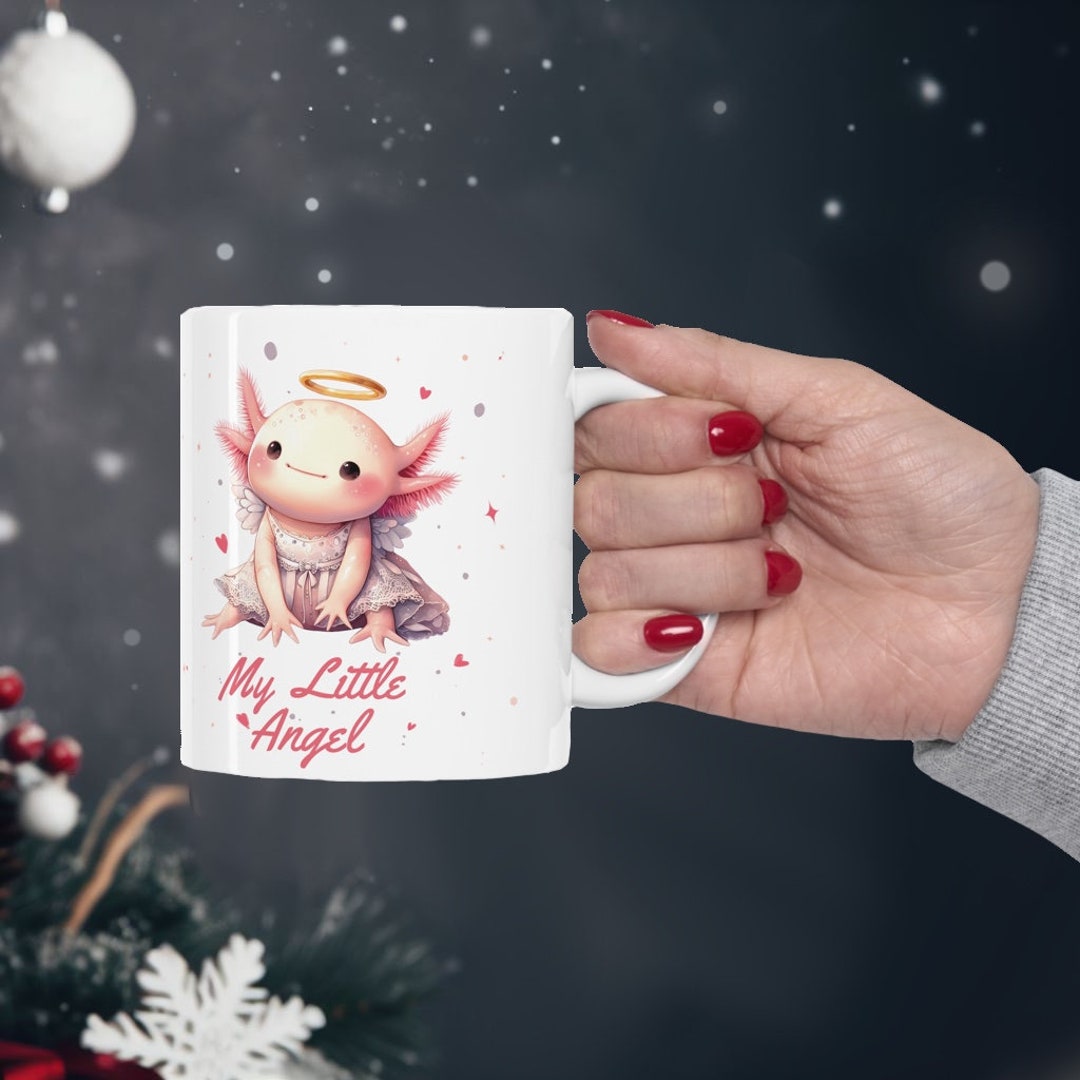 Little Angel Axolotl Mug, Pink Axolotl Mug, Salamander Mug, Cute ...