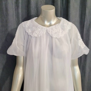 Vintage SHADOWLINE White Sheer Chiffon Babydoll Dressing Gown Peignoir ...