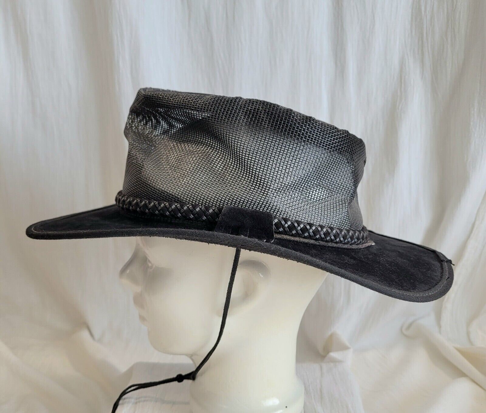 Black Western Boonie Hat Leather Brim Band Visor Fishing Breathable ...