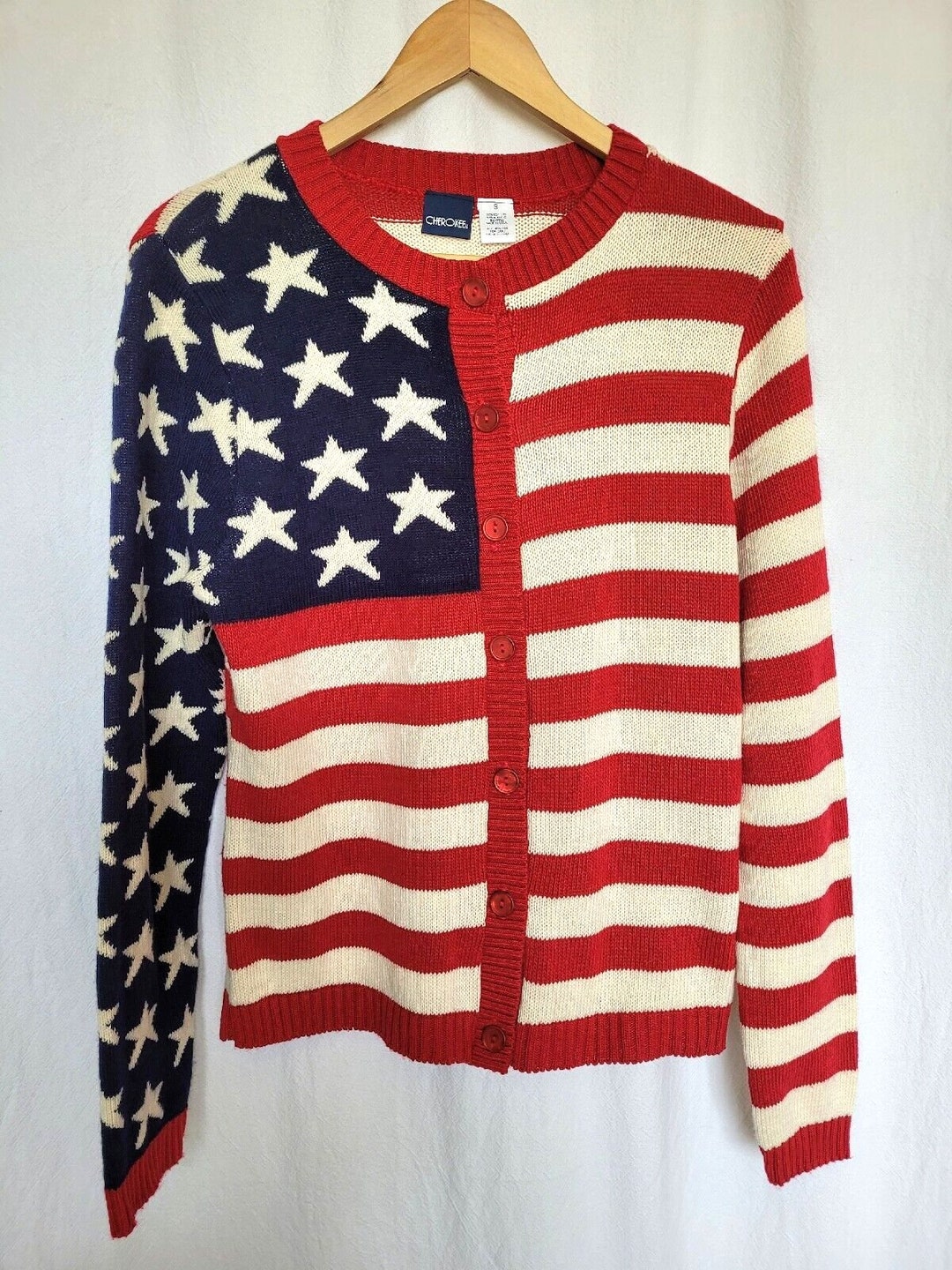 Y2K Cherokee 90s American USA Flag Patriotic Cardigan Button Long ...