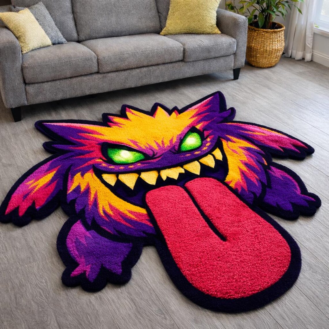 Handmade Tufted Monster Rug | New Zealand Wool Cartoon Decor - Etsy