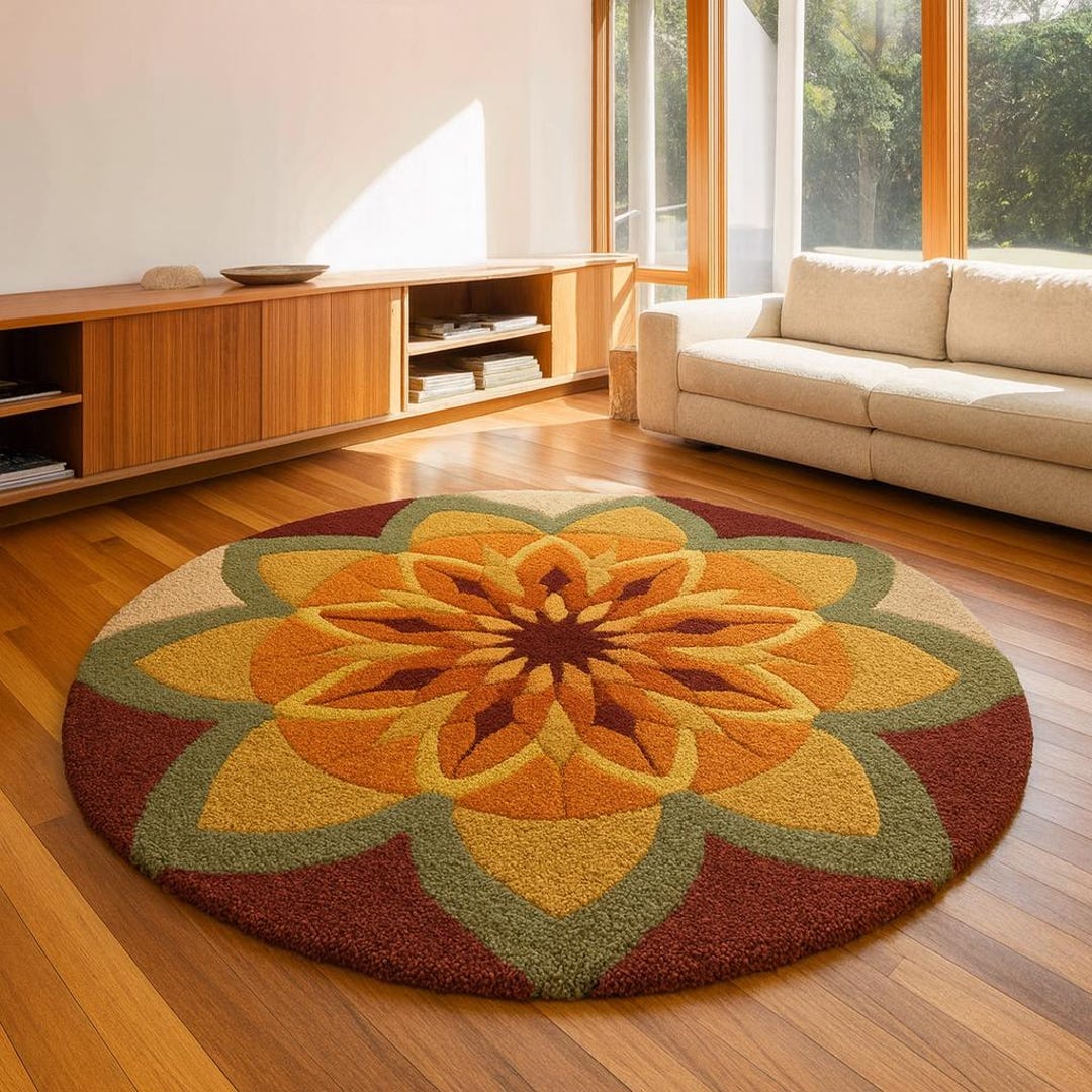 Handmade Wool Tufted Rug – Floral Mandala, Boho Decor - Etsy