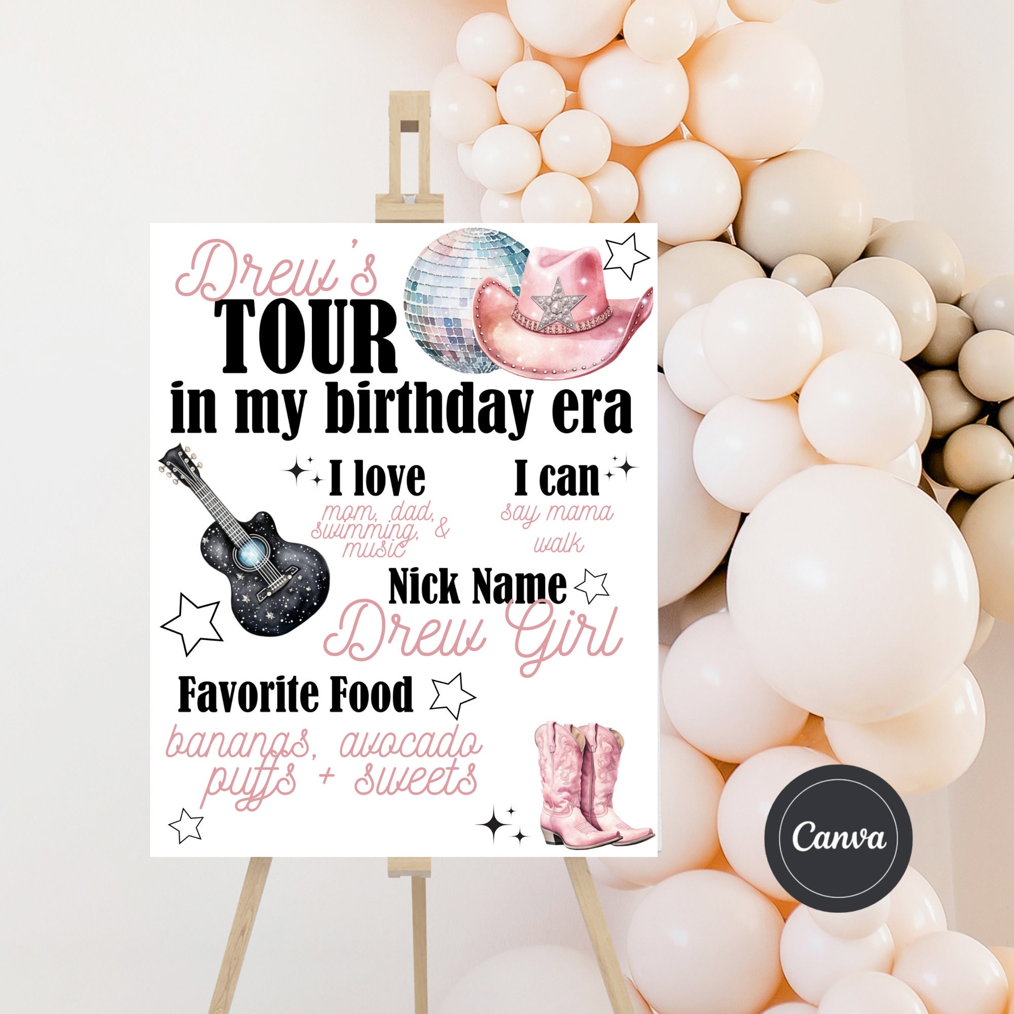 Eras Tour First Birthday Sign Editable Instant Download With Canva ...