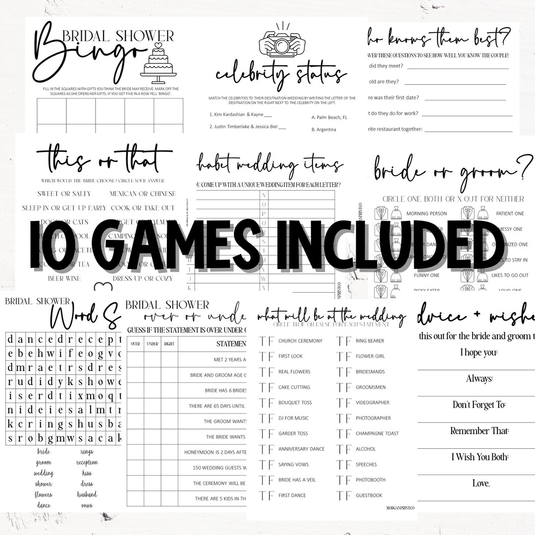 Bridal Shower Games Printable Instant Download Etsy