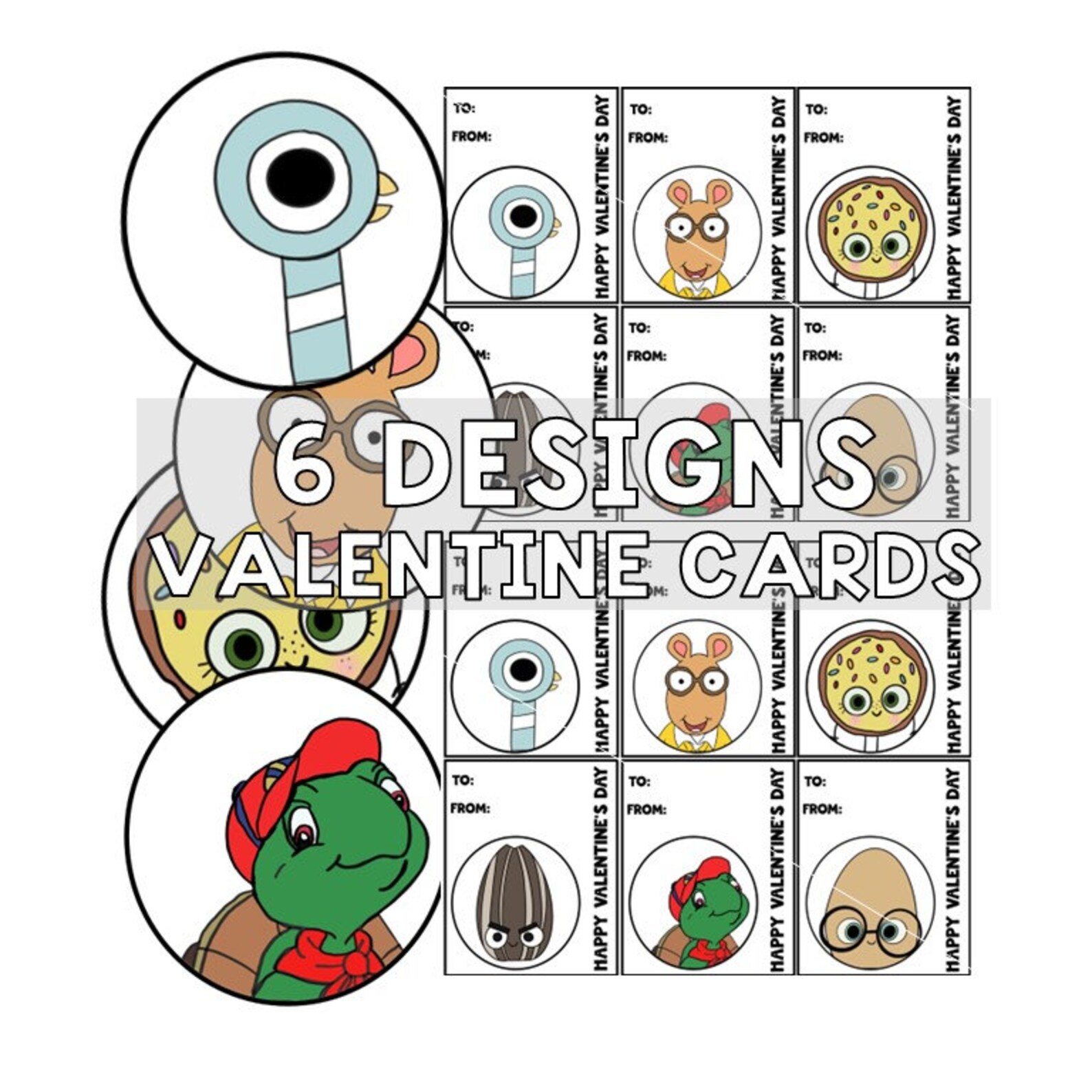Valentine Cards for Kids Teachers Book Characters Digital Instant ...