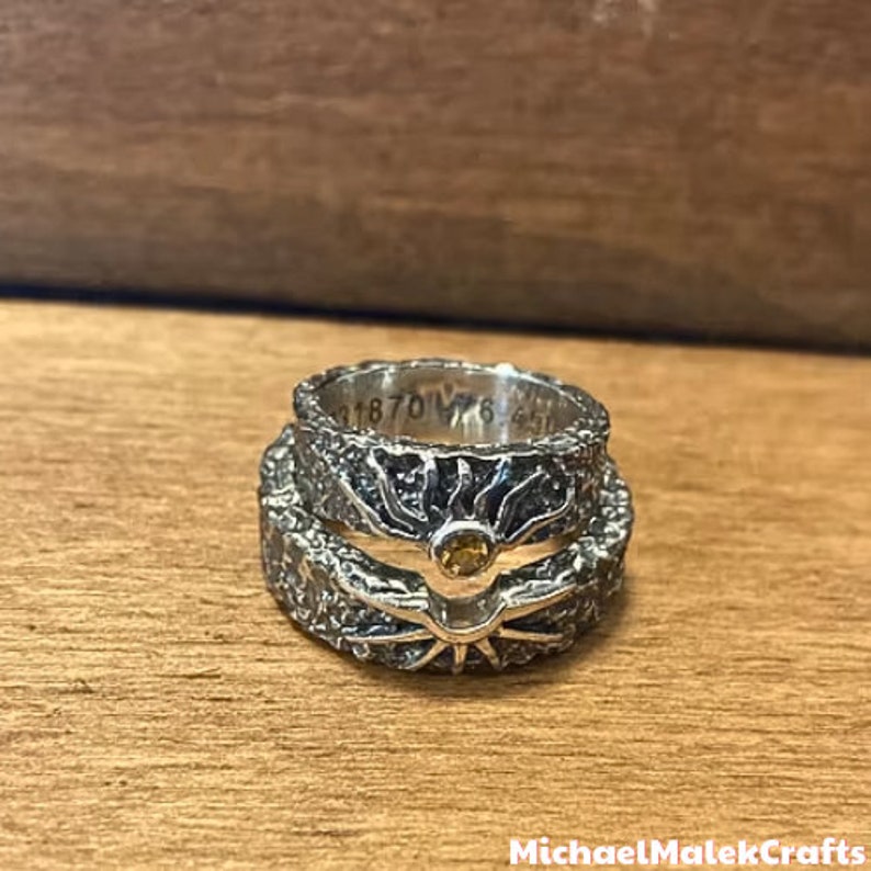 Couple Rings, Sun and Moon Wedding Bands, Set of Hammered Wedding Bands ...