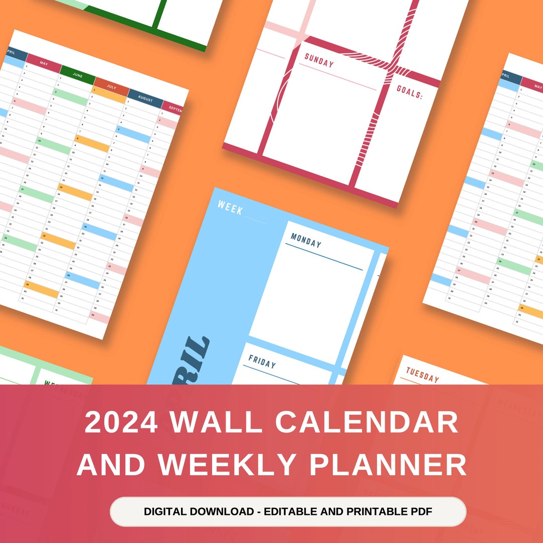 Editable and Printable PDF Yearly Calendar and Weekly Planners - Etsy