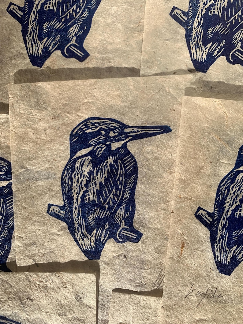 Kingfisher Lino Print on Handmade Paper A6 - Etsy