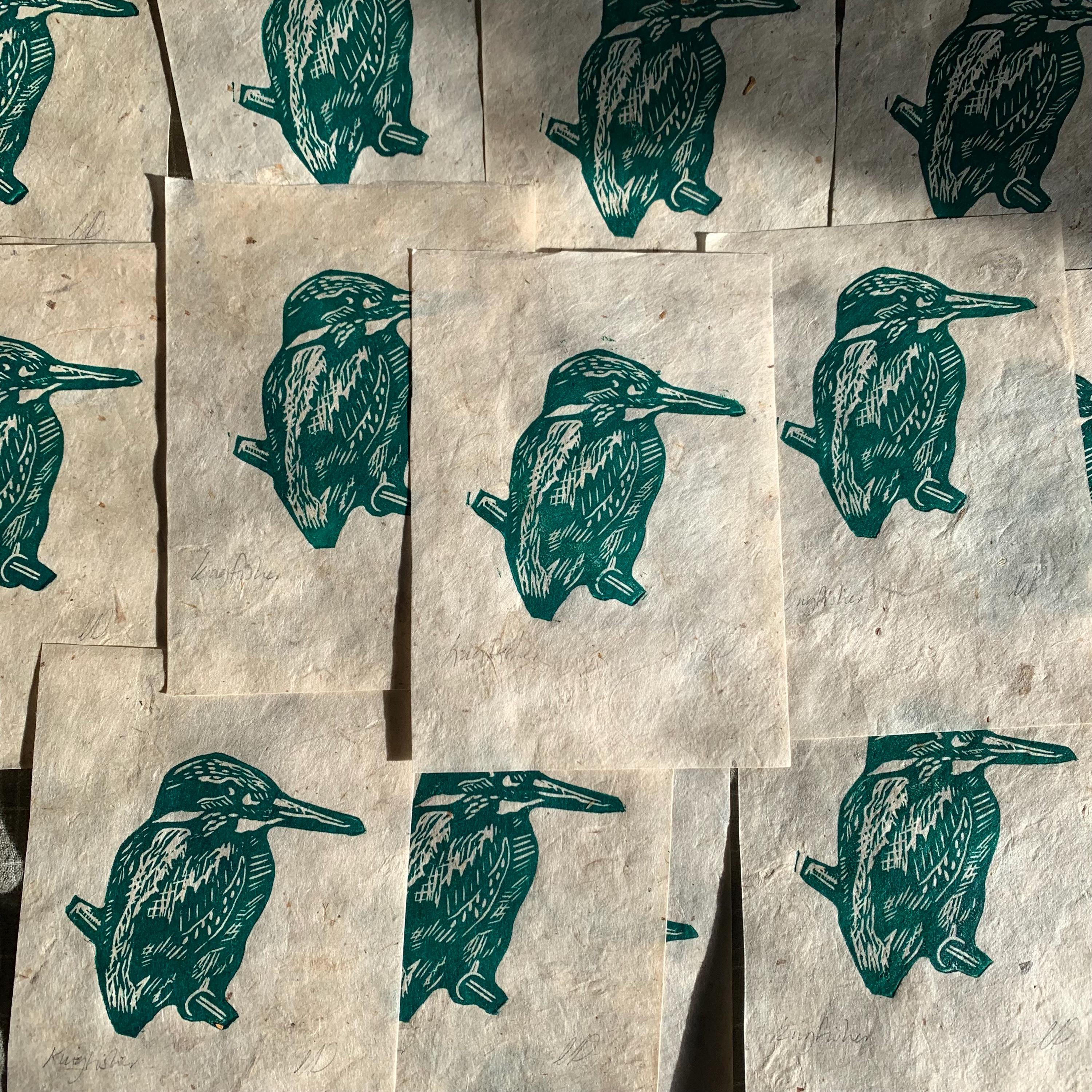Kingfisher Lino Print on Handmade Paper A6 - Etsy