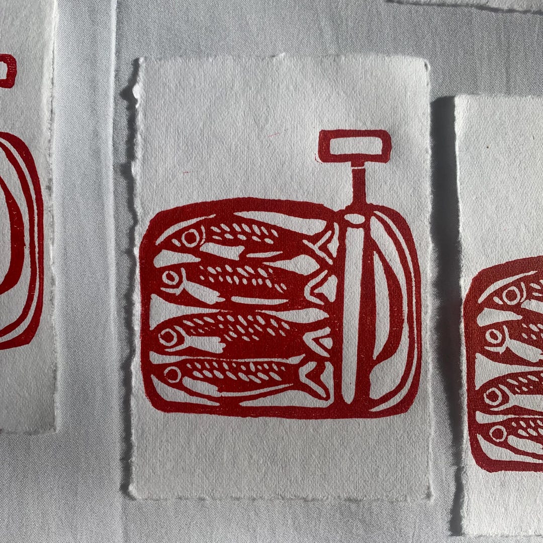 Lino Cut Sardine Original Print on Handmade Paper - Etsy