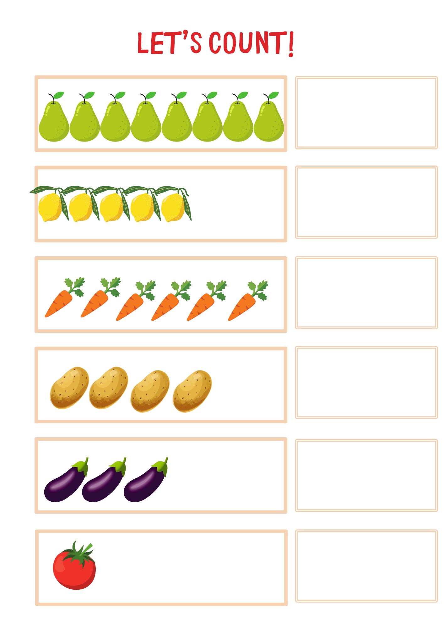 Fruit & Vegetable Counting Worksheet: Numbers 1-10 (digital Download ...